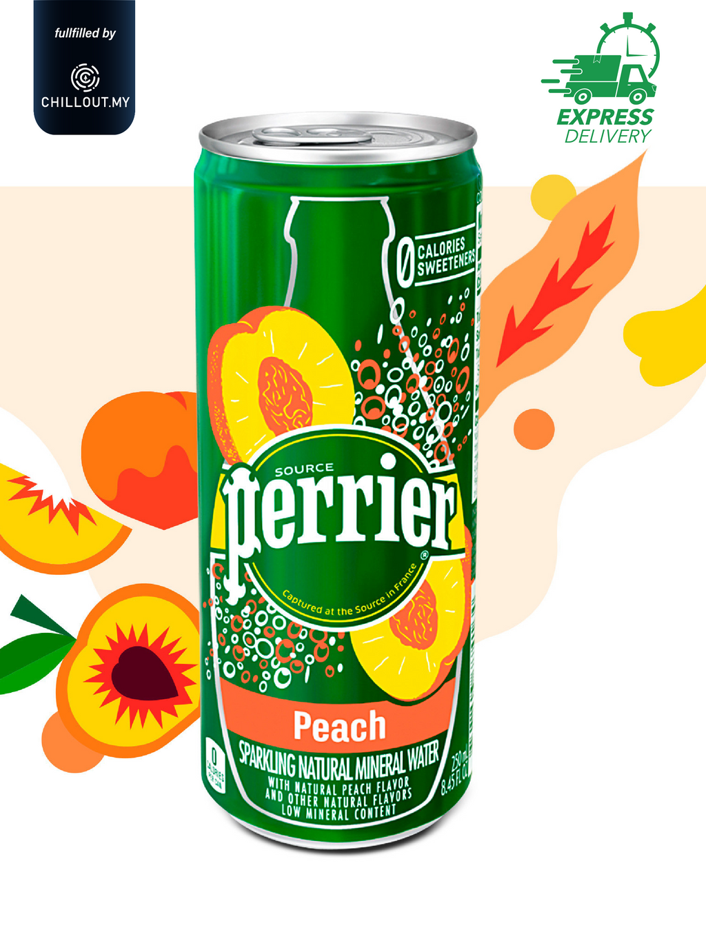 PERRIER NATURAL PEACH FLAVORED SPARKLING MINERAL WATER 250ML – chillout.my